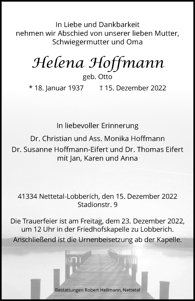 Traueranzeigen von Helena Hoffmann | Trauer und Gedenken